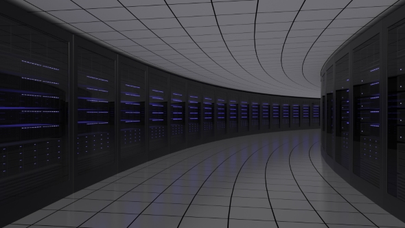 Walk Through Modern Server Room Full of Racks, Motion Graphics | VideoHive