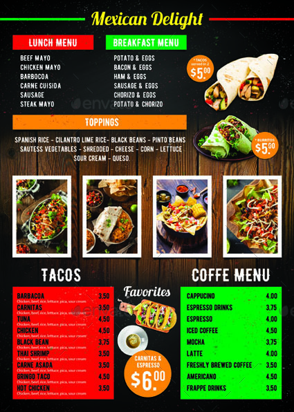 Mexican Taco Food Menu, Print Templates | GraphicRiver