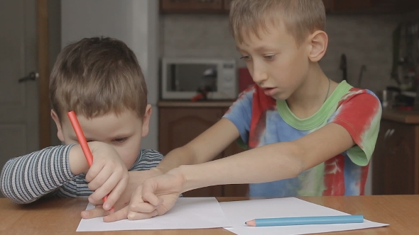 the Older Boy Helps To Draw a Crayon, Stock Footage | VideoHive