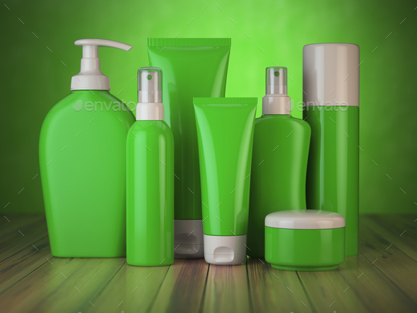 Set of green cosmetic products. Cosmetic series of different da Stock ...