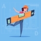 Cartoon Woman Builder Holding Carpenter Level, Vectors | GraphicRiver