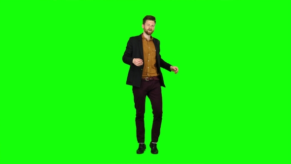 Man Is Dancing Energetically, He Is Having Fun. Green Screen, Stock Footage