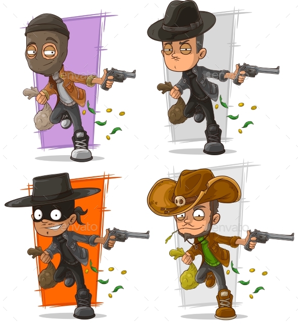 Cartoon Bank Robber with Money Character Set by GB_Art | GraphicRiver