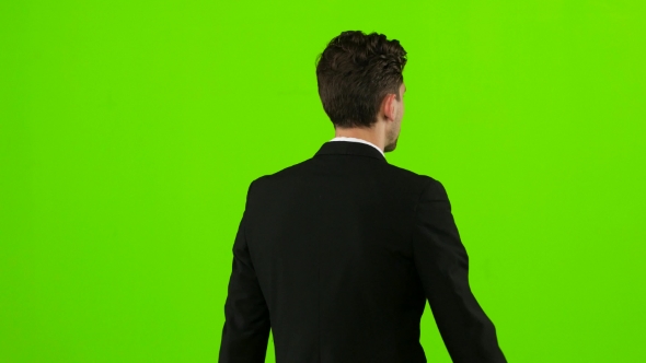 Man Is Going To a Business Meeting and Waving Greetings. Green Screen ...