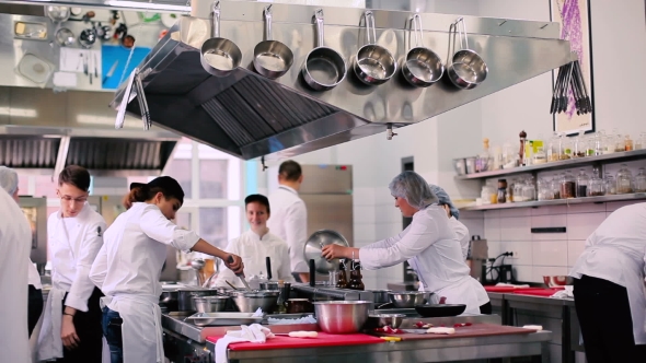 The Cooks Working on the Kitchen in the Restaurant, Stock Footage ...