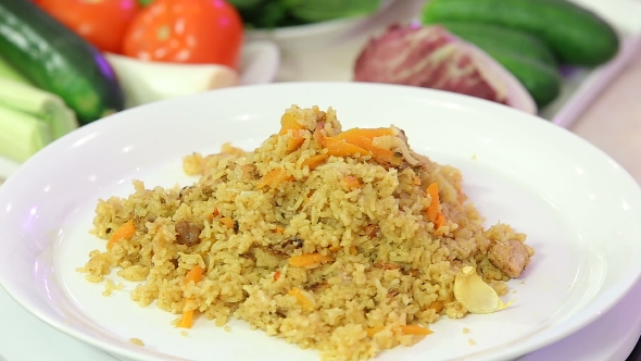 Asian Pilaf - Rice with Meat and Vegetables, Stock Footage | VideoHive