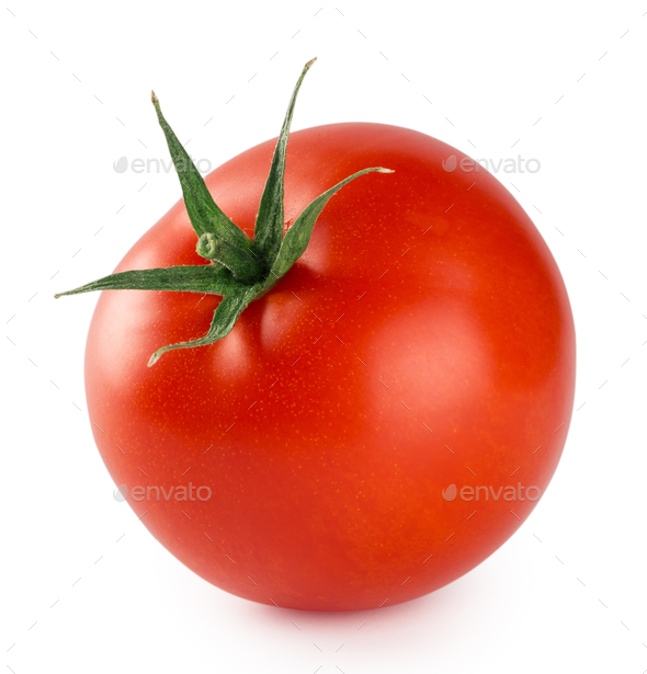 Red ripe tomato isolated on white background Stock Photo by Alexlukin
