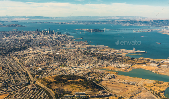 Aerial view of San Francisco wide area with bay and bridges Stock Photo ...