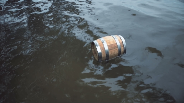 Barrel of Wood Floating on the Waves in the Sea, Stock Footage | VideoHive