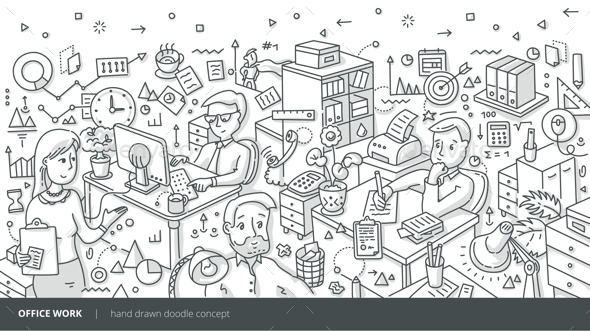 Office Work Isometric Doodle Concept by koctia | GraphicRiver