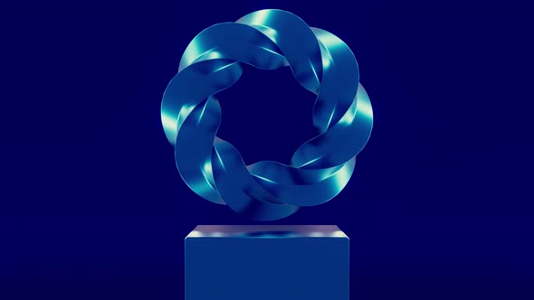 Abstract Blue Twisted Ring Levitating Above the Pedestal, Motion Graphics