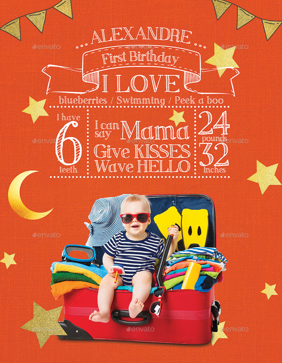 First Birthday Template for Flyer or Poster, Print Templates | GraphicRiver