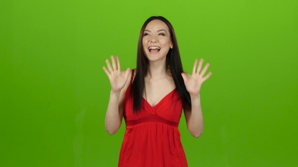 Girl Received a Big Win, She Is Happy with Her Victory. Green Screen ...