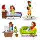 Working Woman Daily Routine Flat Icons, Vectors | GraphicRiver
