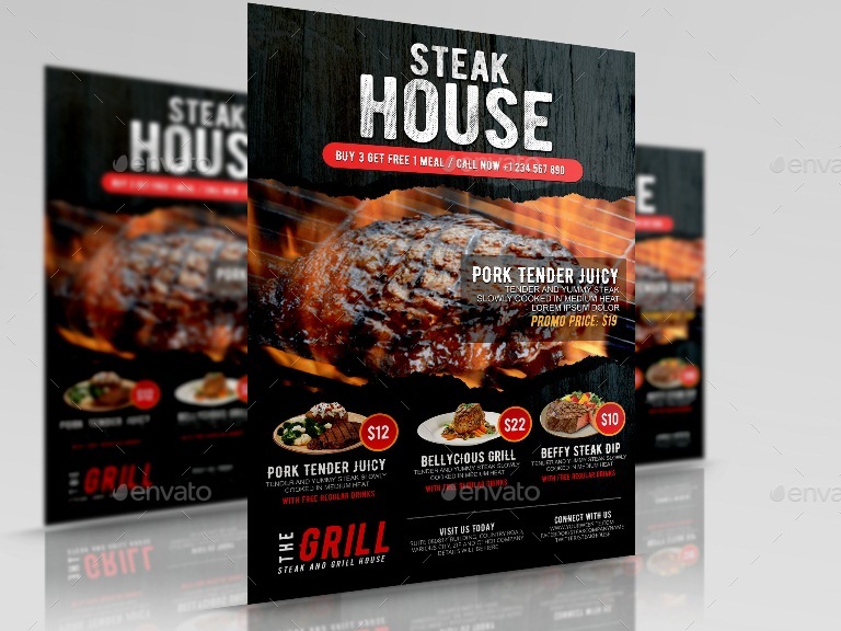 Grill Steak Flyer, Print Templates | GraphicRiver