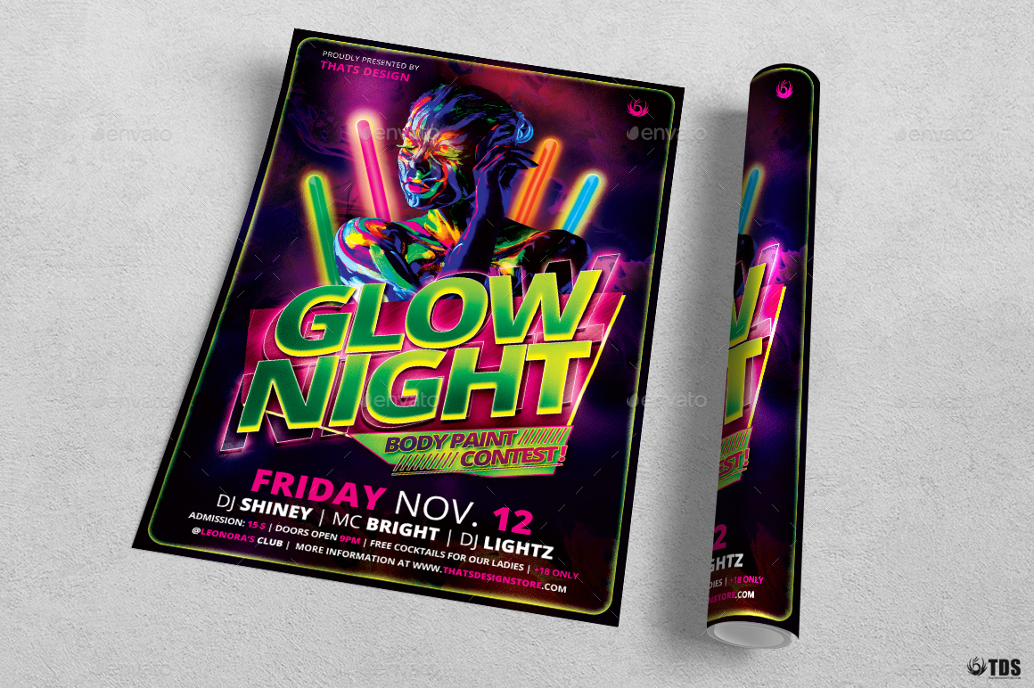 Glow Night Flyer Template by lou606 | GraphicRiver