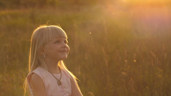 Happy Little Girl at Sunset, Stock Footage | VideoHive