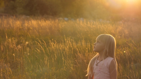 Cute Little Girl at Sunset, Stock Footage | VideoHive
