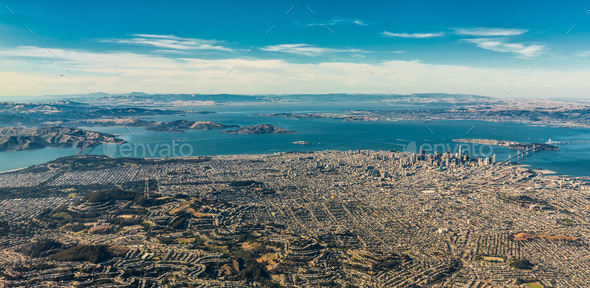 Aerial view of San Francisco wide area with bay and bridges Stock Photo ...