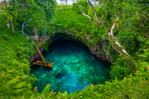 To Sua ocean trench - famous swimming hole, Upolu, Samoa, South Stock ...