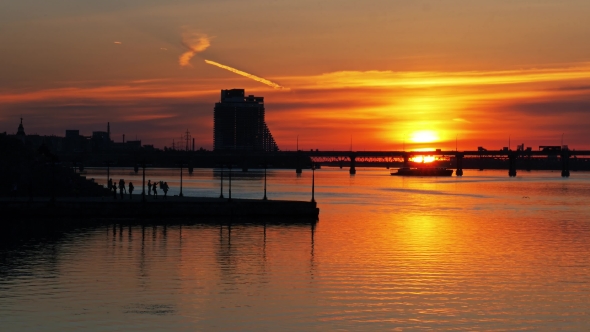 Sunset Over Bridge in, Stock Footage | VideoHive