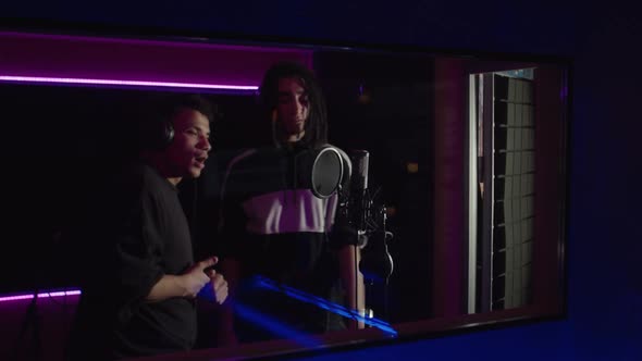 Cool Stylish Multiracial Men Rappers Recording Hip Hop Song in ...