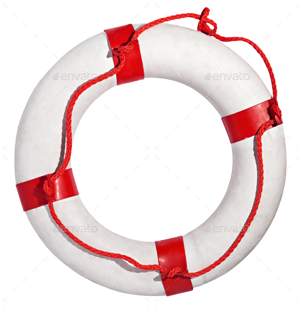 Red and white life preserver on white background Stock Photo by Photology75