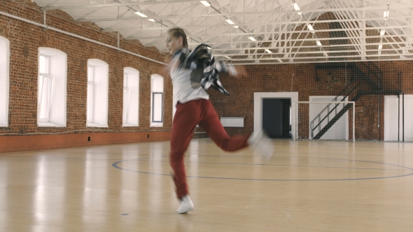 B-girl Dancing Breakdance in Sport Gym, Stock Footage | VideoHive