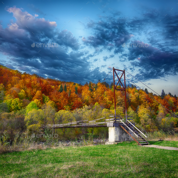 Wooden bridge over mountain river Stock Photo by Pilat666 | PhotoDune