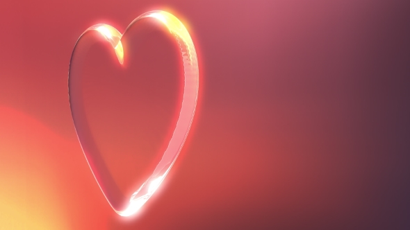 Rotating Glass Heart Shape Against Red Background, Motion Graphics