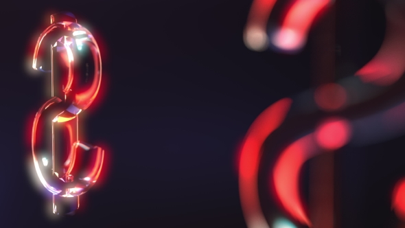 Rotating Glass Dollar Signs Against Dark Background, Motion Graphics