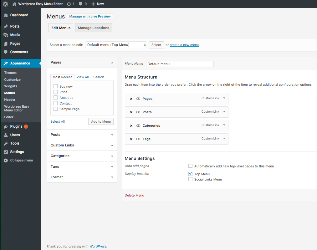 WordPress Easy Menu Editor by exibio | CodeCanyon