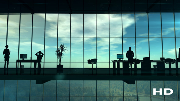 Silhouettes Of Office Employees On Different Floors, Motion Graphics