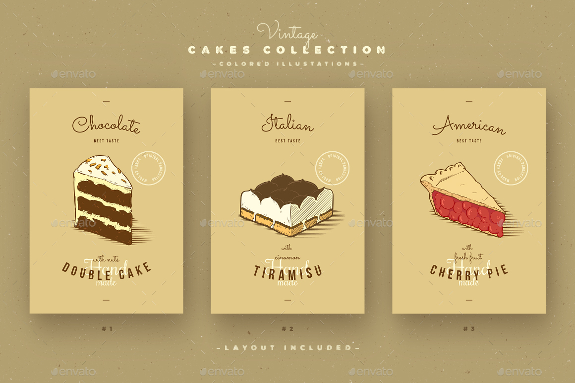 Vintage Cakes Collection, Vectors | GraphicRiver