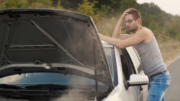 Sad Man Near Broken Car, Stock Footage | VideoHive