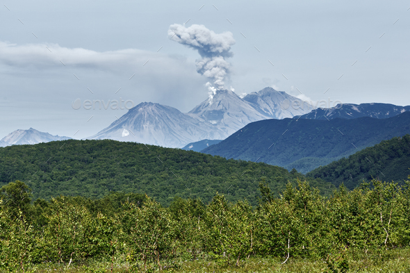 Beautiful Summer Volcanic Landscape of Kamchatka: Eruption Active ...