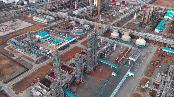 View of a Large Industrial Chemical Plant with Pipelines Coolers and ...