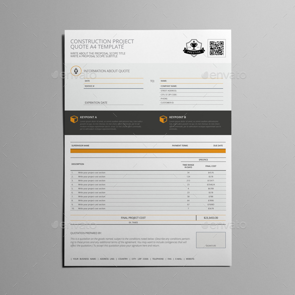 Construction Project Quote A4 Template by Keboto | GraphicRiver