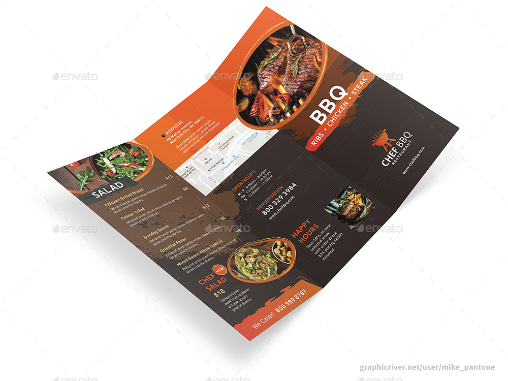 BBQ Restaurant Trifold Menu, Print Templates | GraphicRiver