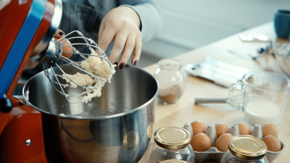 View of Young Female Hands Mixing the Ingredients in Big Bowl with ...