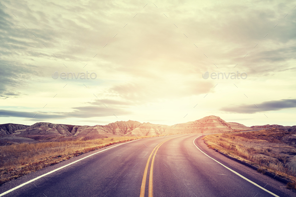 Picturesque road at sunset, travel concept background. Stock Photo by ...