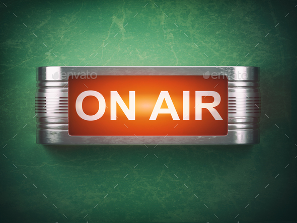 On air red glowing warning signboard. Record or broadcasting concept ...