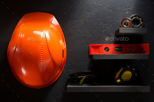 construction helmet on black Stock Photo by seregam | PhotoDune