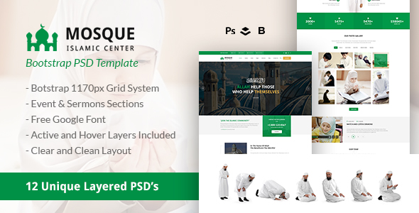 Mosque - Islamic Center Bootstrap PSD Template by webstrot | ThemeForest