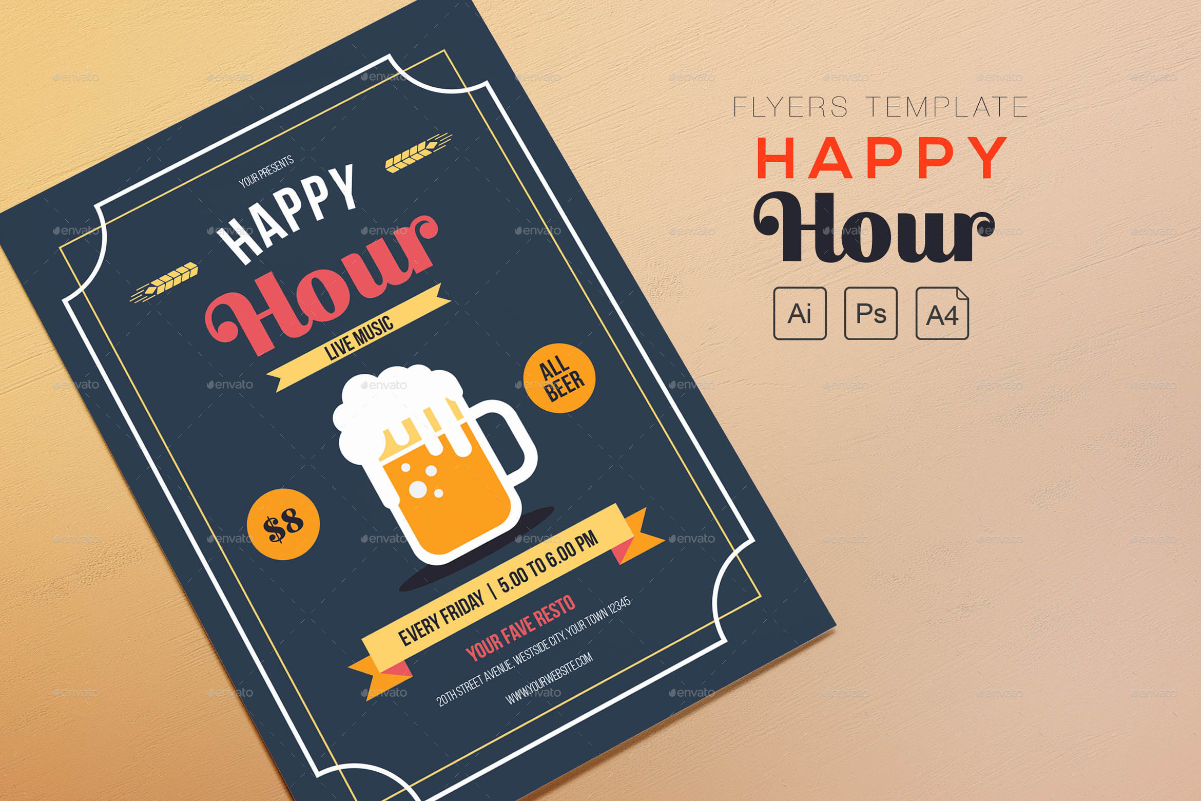 Happy Hour Beer Flyers, Print Templates | GraphicRiver