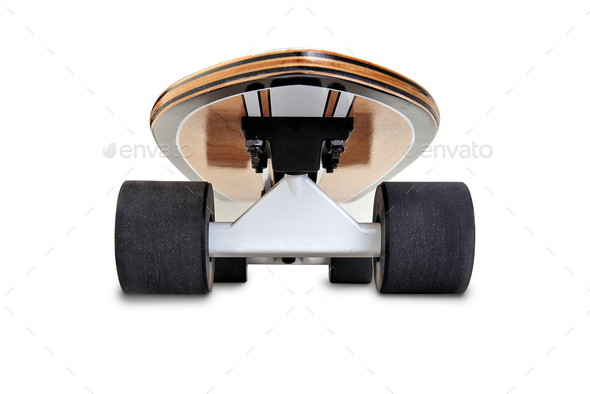Dynamic front view of a Black and wooden skate board isolated Stock ...