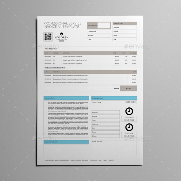 Professional Service Invoice A4 Template by Keboto | GraphicRiver