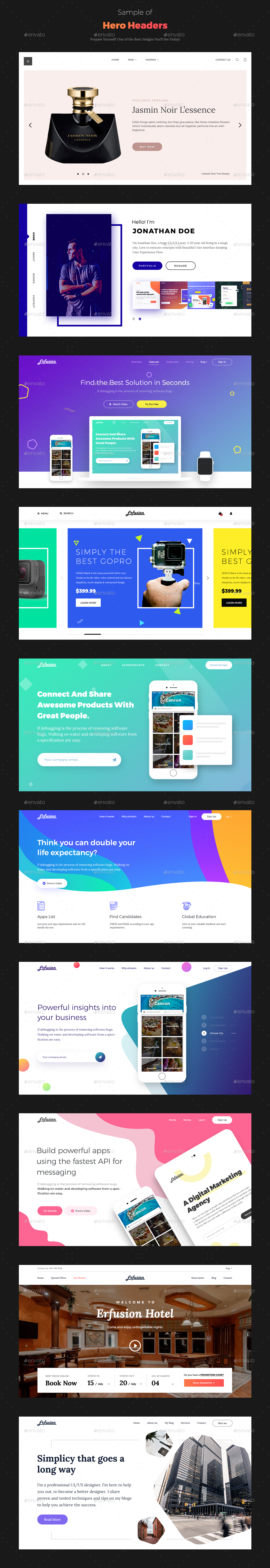 Erfusion - 20 Hero Headers UI Kit, Web Elements | GraphicRiver