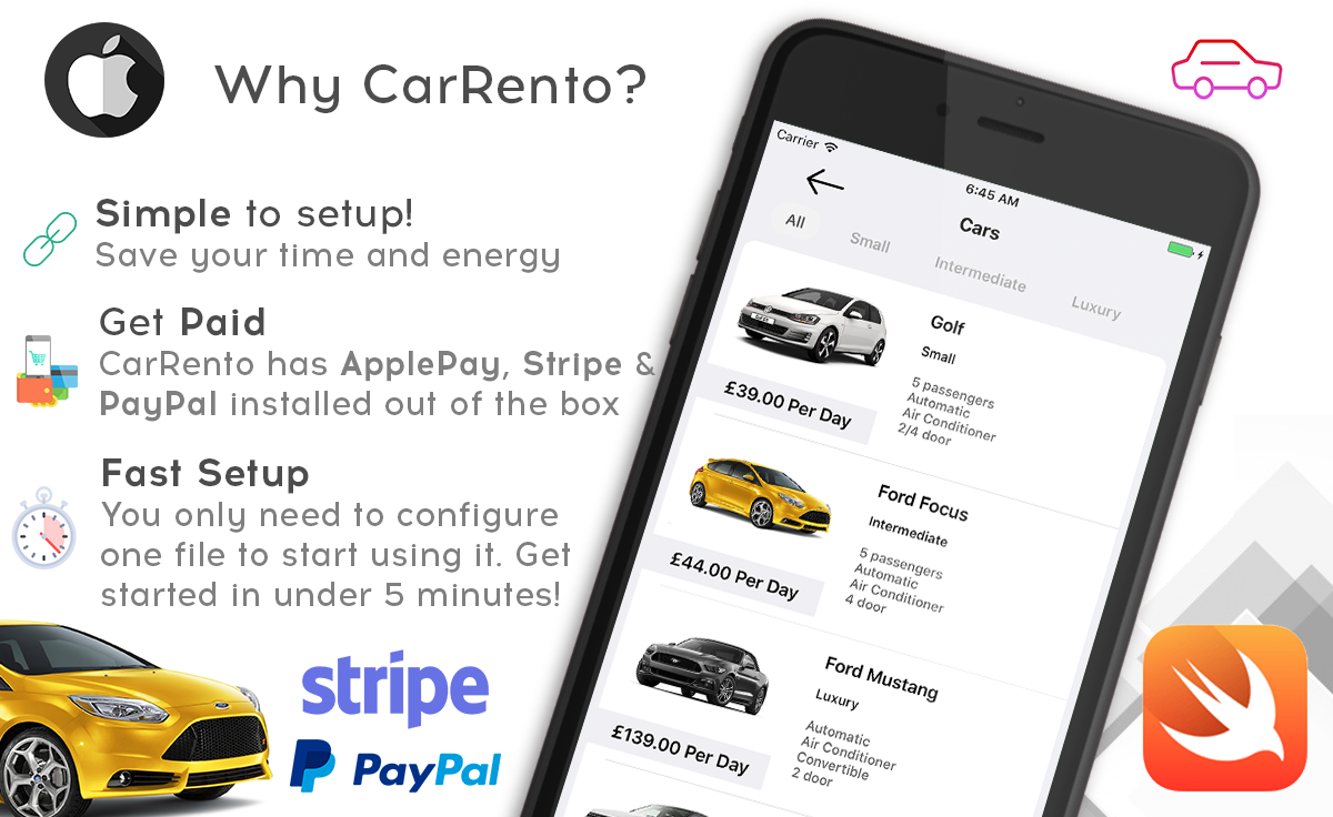 CarRento - Car Hire Rental Services Template IOS App Written in Swift 3 ...