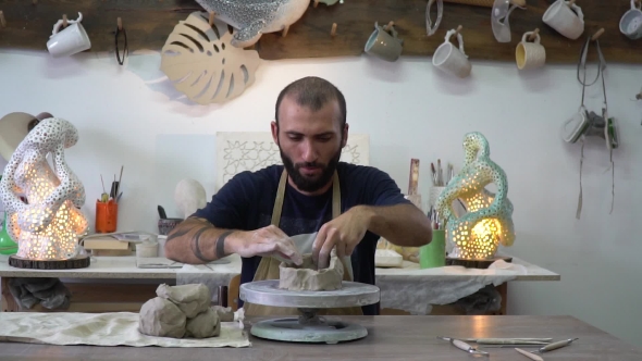 Potter Working in the Pottery Working Place, Stock Footage | VideoHive